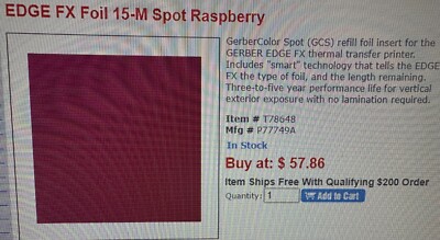 Gerber Edge FX Foil Refill Sealed 15 YARDS Raspberry P77749A GCS-133 | eBay
