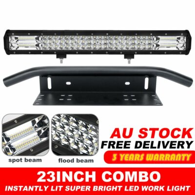 23" Inch TRI-ROW LED Light Bar License Plate Mount Bracket Bull Bar ...