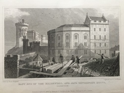 1829 Antique Print; Calton Gaol & Governor's House, Edinburgh after T ...