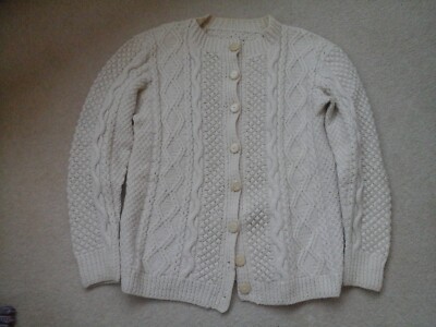 Ladies Handknitted Aran Wool Cardigan, Vintage Real Aran Wool. Size 36 ...