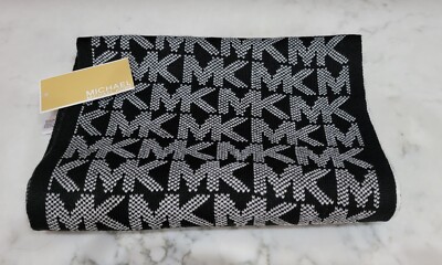 Michael Kors MK Infinity Scarf White & Black Signature Logo Knit One ...