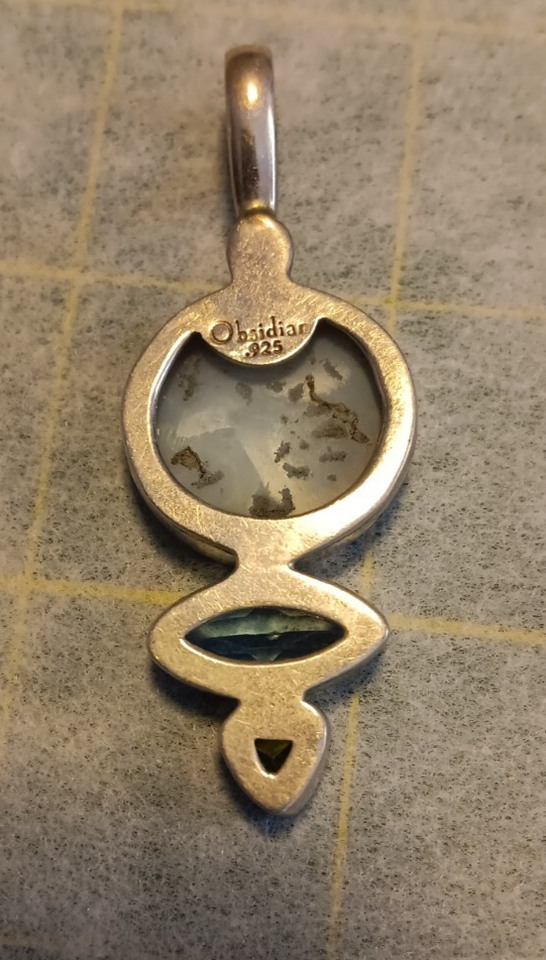 925 blue druzy pendant with blue topaz and peridot by Obsidian Jewelry ...