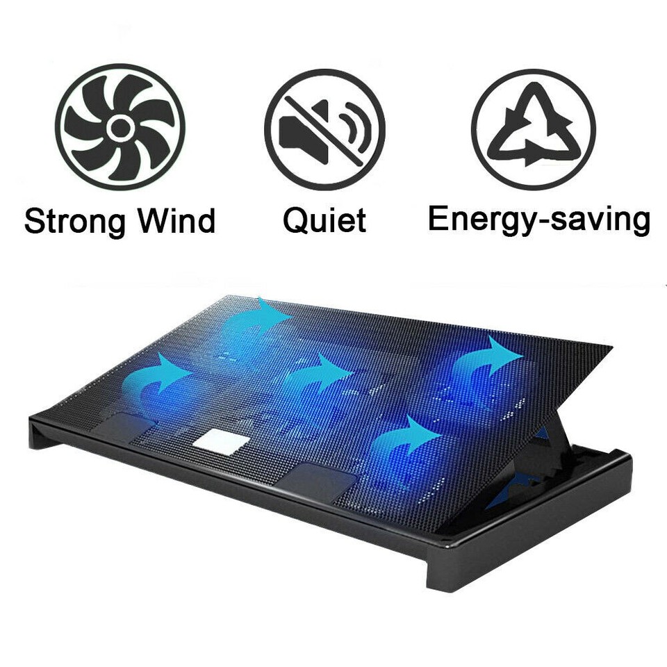 USB Laptop Cooler Cooling Pad Stand Adjustable 6 Fan For Game PC ...