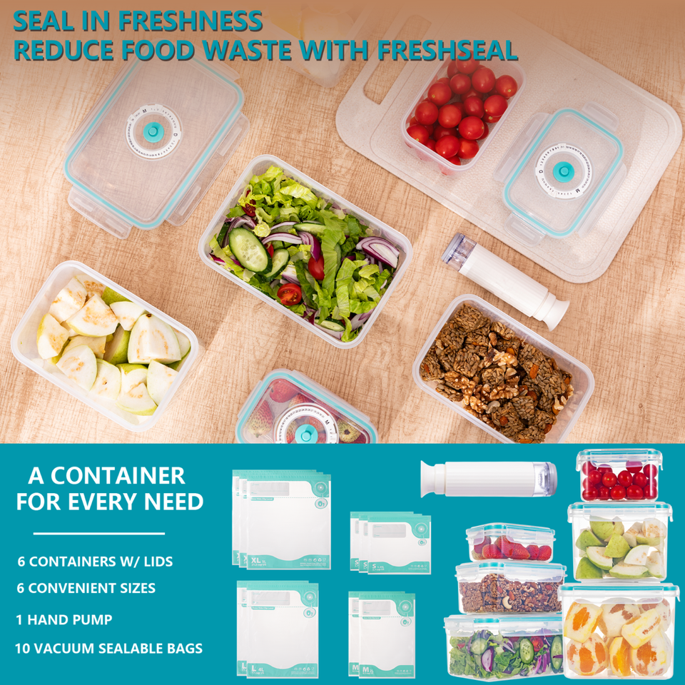 FreshSeal Vaccum Sealed Food Storage Container Set 6 Stackable ...