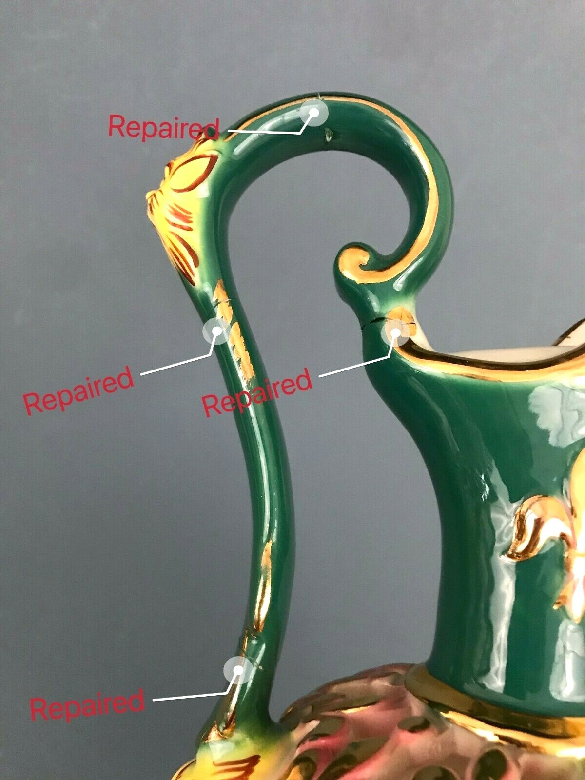 ATQ Capodimonte Italy Porcelain Open Work Relief Fairies Pitcher Vase ...