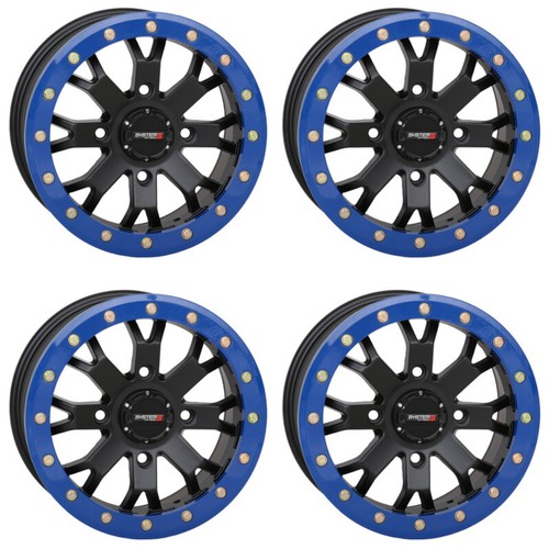 4 ATV/UTV Wheels Set 15in System 3 SB-4 Beadlock Matte Black Blue 4/156 ...