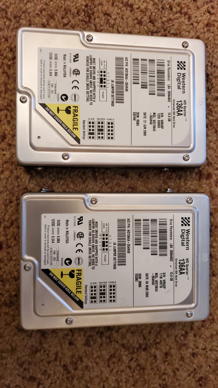 Lot Of 2 Western Digital IDE Hard Drive WD Spartan 136AA | eBay