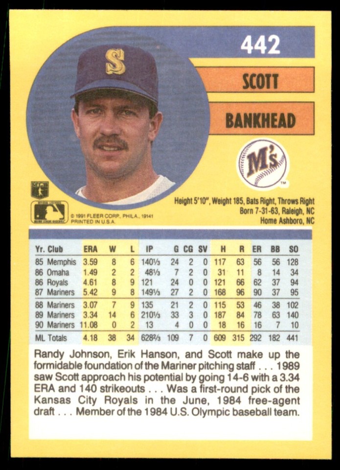 1991 FLEER SCOTT BANKHEAD SEATTLE MARINERS #442 | eBay
