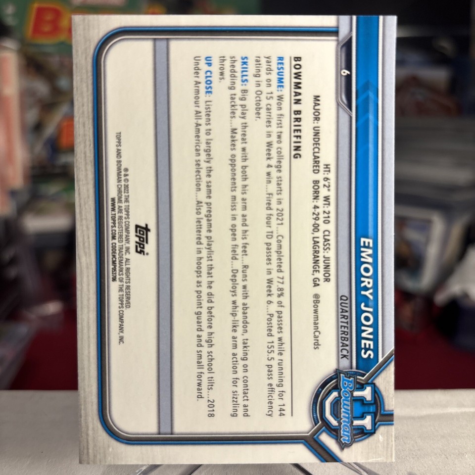 Emory Jones 2022 Bowman Chrome University 1st Pink Refractor Rookie RC ...