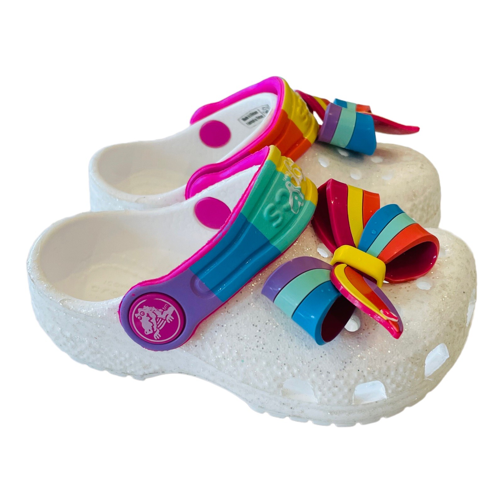 JOJO SIWA GLITTER CROCS White Rainbow Bows Girls Children’s Size 5C ...