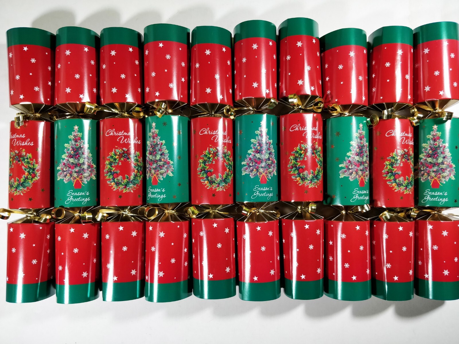 50 x Premium Christmas Crackers Bon Bons 30cm Red & Green with Snap ...