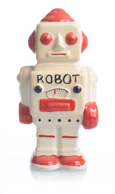 Vintage Red and White Ceramic Robot Bank | eBay