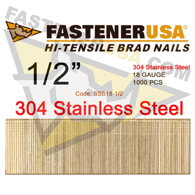 1/2" 18 Gauge Straight Brad Finish Nails Stainless Steel 18 ga (1,000 ...