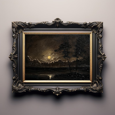 Gothic Full Moon Original oil painting Landscape on canvas ...