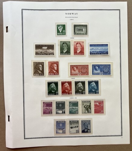 Norway 1941–47 MNH Stamp Collection WWII Era Complete on 2 Album Pages ...