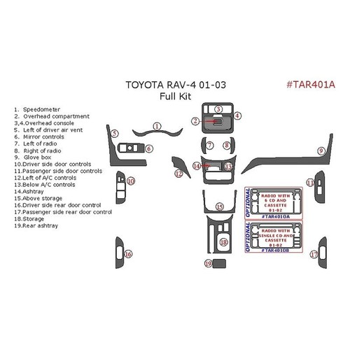 For Toyota RAV4 2001-2003 Remin TAR401A-SA Aluminum Full Dash Kit 19 ...