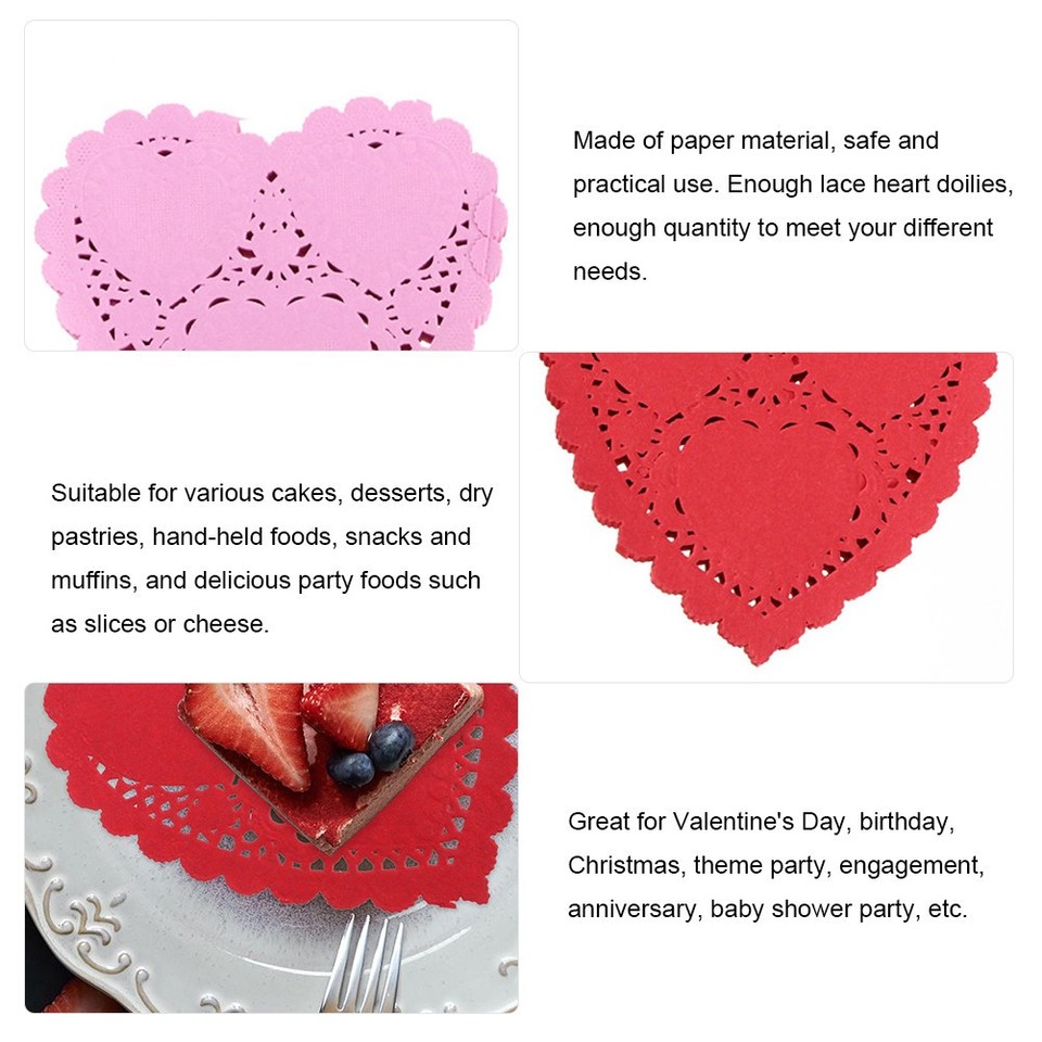 200 Sheets Mini Heart Paper Doilies Decorative Cake Pad Mat Food Pads ...