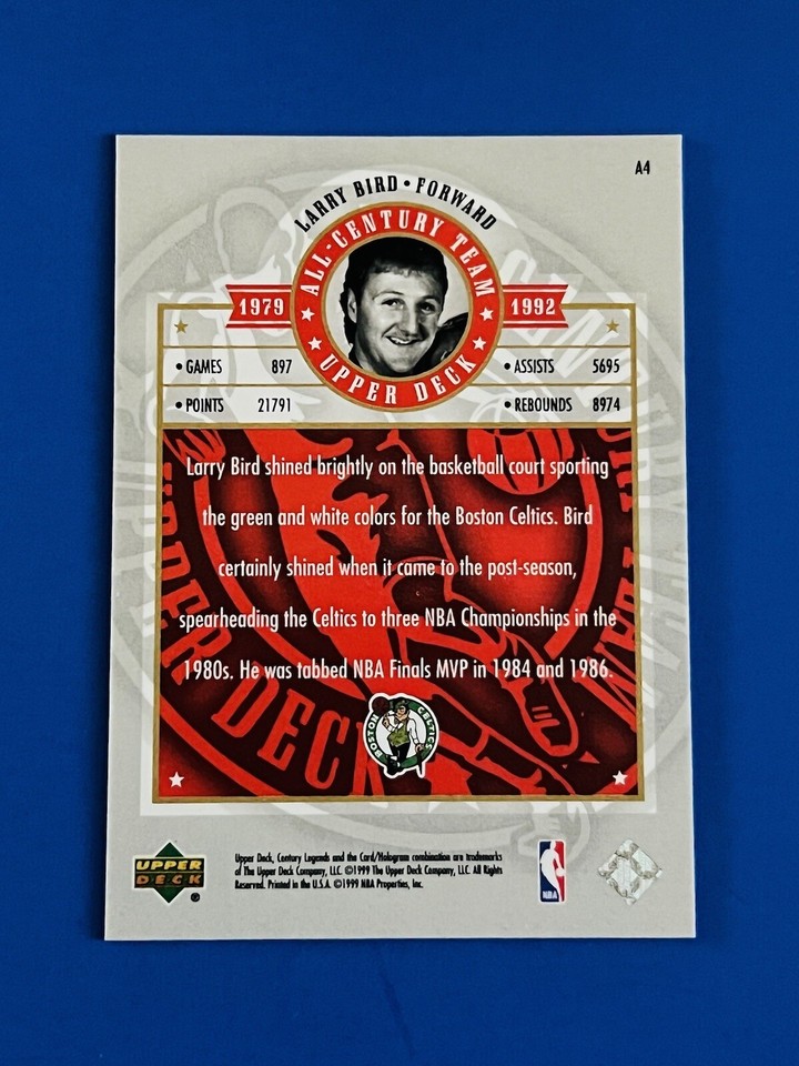 1999-00 UD Century Legends Larry Bird Celtics All-Century Team Insert ...