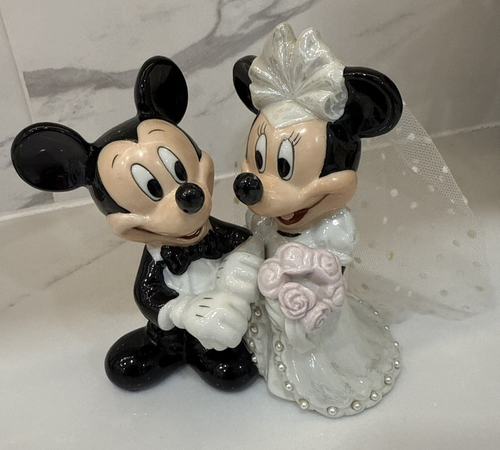 Disney Mickey & Minnie Mouse Wedding Bride and Groom Porcelain Figurine ...