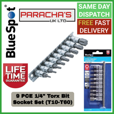 TORX BIT Socket Set 1/4" Torx Star Keys TRX TX T Torks Sockets T10 ...