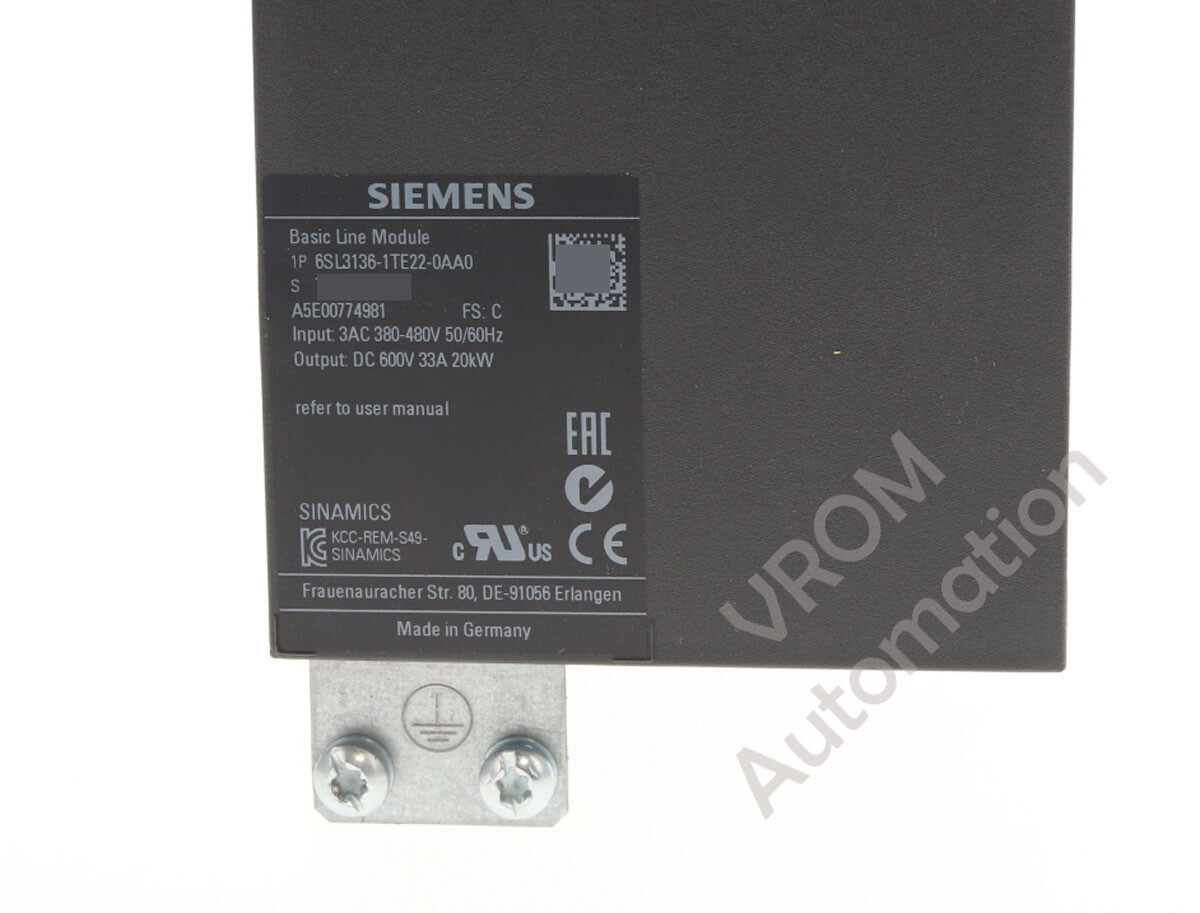New Siemens 6SL3136-1TE22-0AA0 FS: C SINAMICS Basic Line Module 20kW ...
