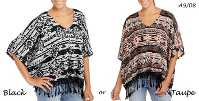 NOBO NEW Hobo Oversize Aztec Printed Fringe Hem Knit Poncho Sweater ...