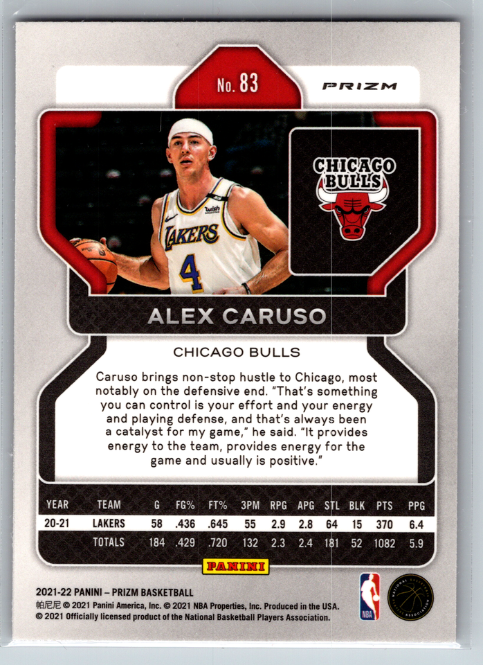 2021 Panini Prizm #83 Alex Caruso Red Ice | eBay