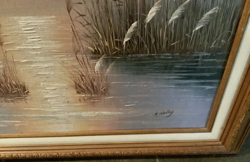 H. GAILEY Framed Canvas Oil Painting Sunset Over the Bay | eBay