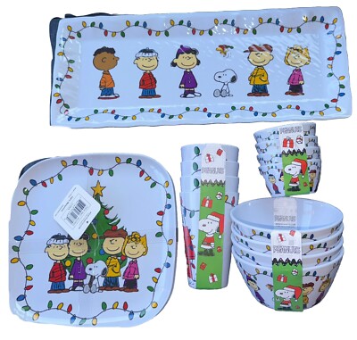 Peanuts Charlie Brown Gang Melamine Christmas Set Plates Bowls Platter ...