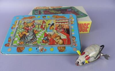 Vintage Boxed Mechanical Lucky Mouse Tinplate Clockwork Toy, Mickey ...