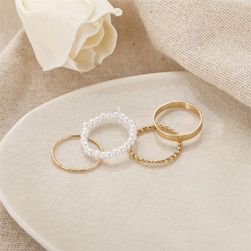4 Pcs/Set Newest Geometric Pearl Rings Set Fashion Alloy Rings Set For ...
