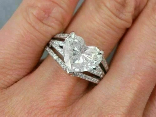 3.00 Ct Heart Cut Moissanite Engagement Bridal Ring Set 14k White Gold ...