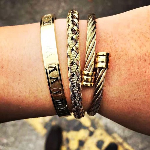 Luxury Royal Bangle -Roman Braided Bracelets Armband Black Gold Cuff ...