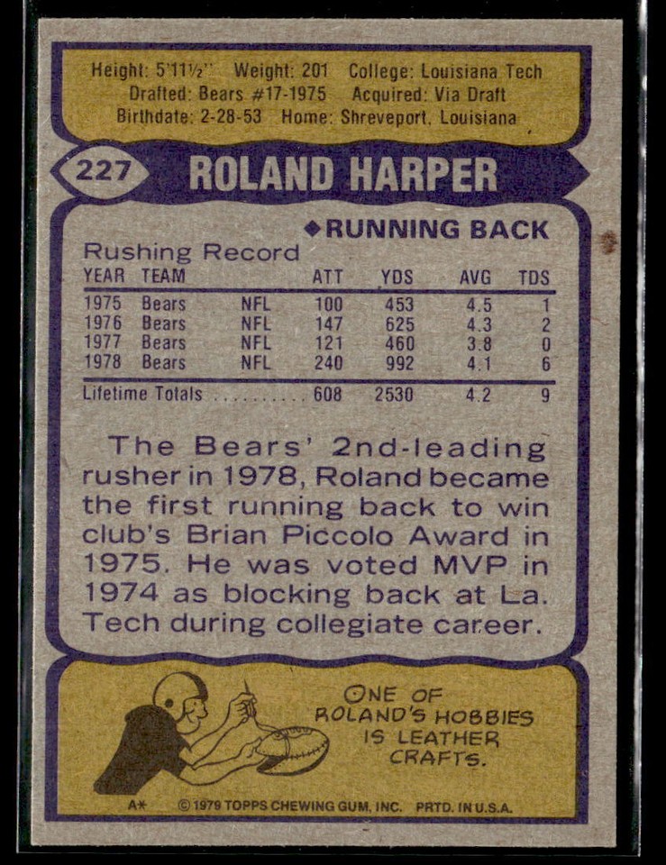 1979 Topps #227 Roland Harper Cream Colored Back | eBay