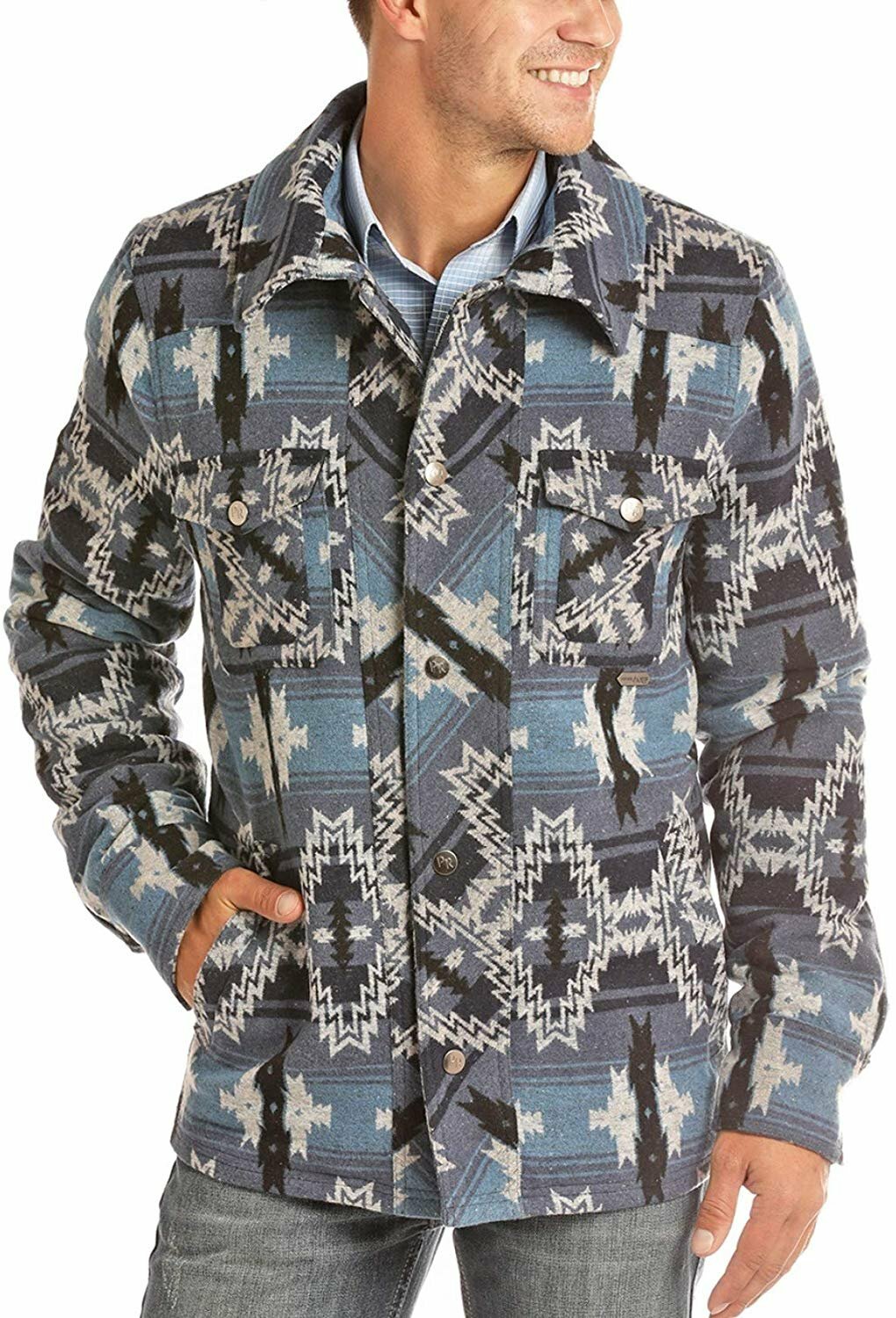 Powder River Outfitters Wool Aztec Jacquard Jacket, Blue | eBay