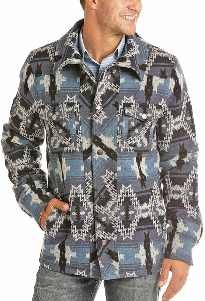 Powder River Outfitters Wool Aztec Jacquard Jacket, Blue | eBay