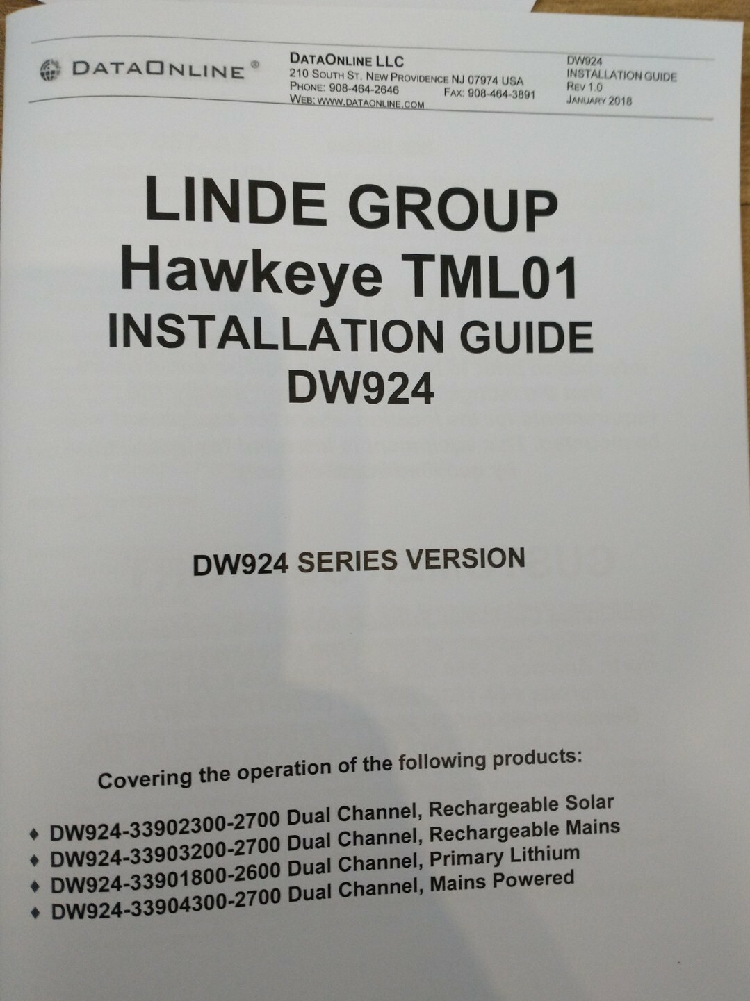 Linde Hawkeye TML01 Dataonline DW924 Series Wireless Remote Telemetry ...
