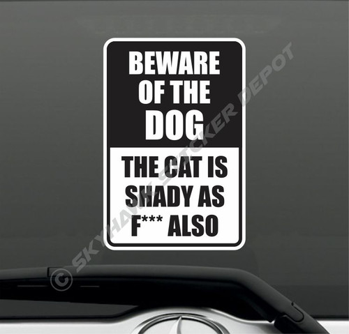 Funny Beware Of Dog Crazy Cat Sticker Joke Prank Window Warning Sign ...