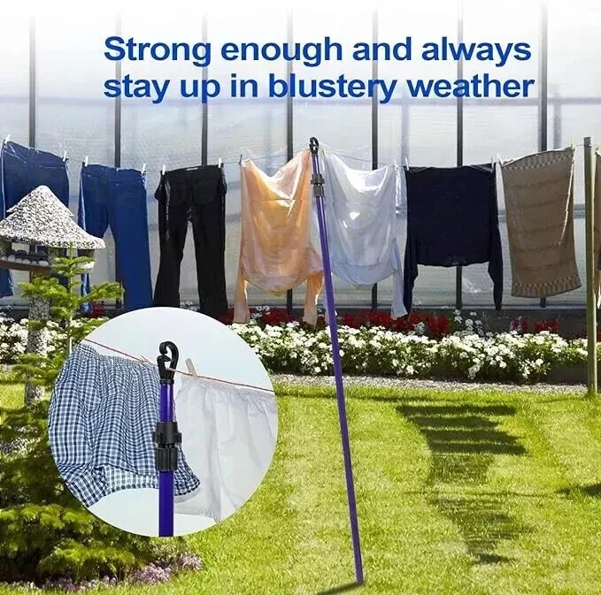 WASHING LINE PROP HEAVY DUTY 2.2M EXTENDABLE CLOTHES SUPPORT DRY ...
