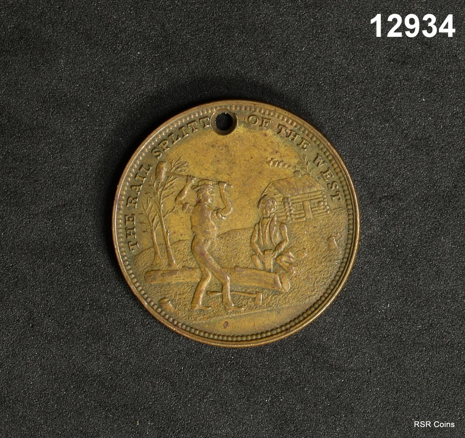 ABRAHAM LINCOLN PRESIDENTIAL CAMPAIGN MEDAL 1860 RAIL SPLITTER TOKEN ...