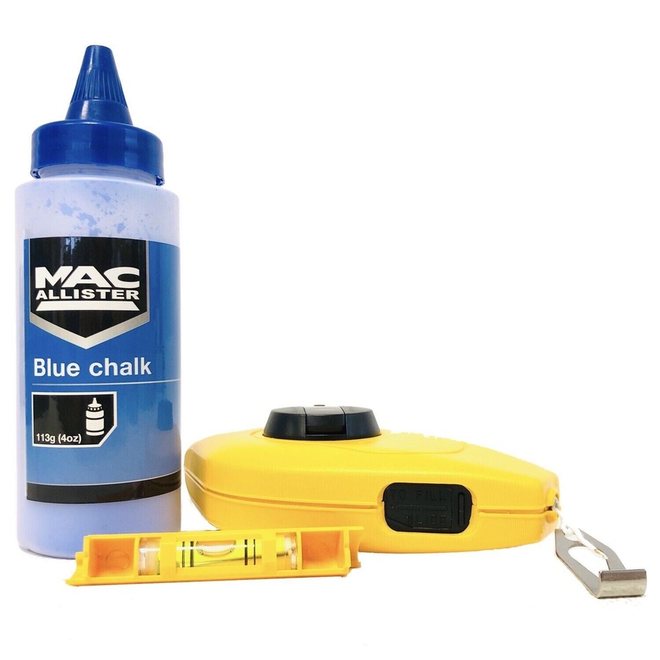 Chalk Line 15m String Kit Reel Builders Spirit Level Blue Chalkline Set ...