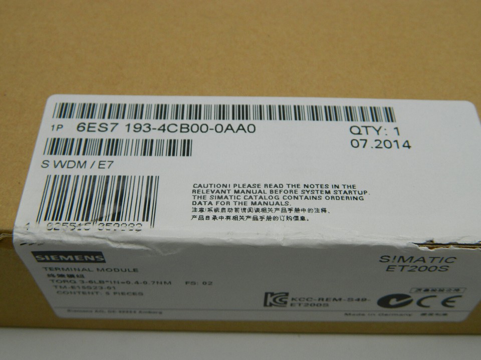 5x Siemens Simatic 6ES7 193-4CB00-0AA0 Terminal Modul E:02 6ES7193 ...