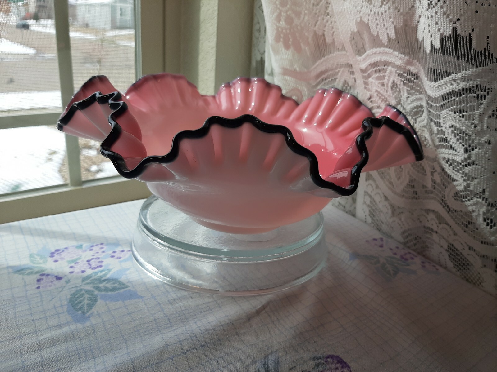 Vintage Fenton Black Rose Crest 10" LARGE BOWL! EXCEPTIONALLY GORGEOUS ...