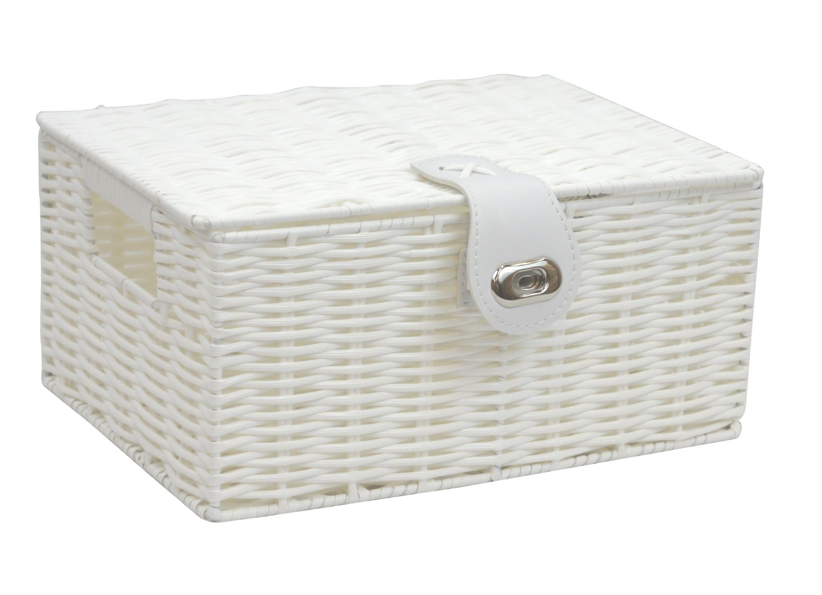 Storage Basket White Resin Woven Hamper Box With Lid & Lock In 3 Size ...