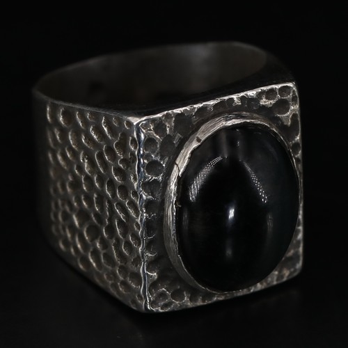 VTG Sterling Silver - DESIGNER Blue Tigers Eye Hammered Men's Ring Size ...