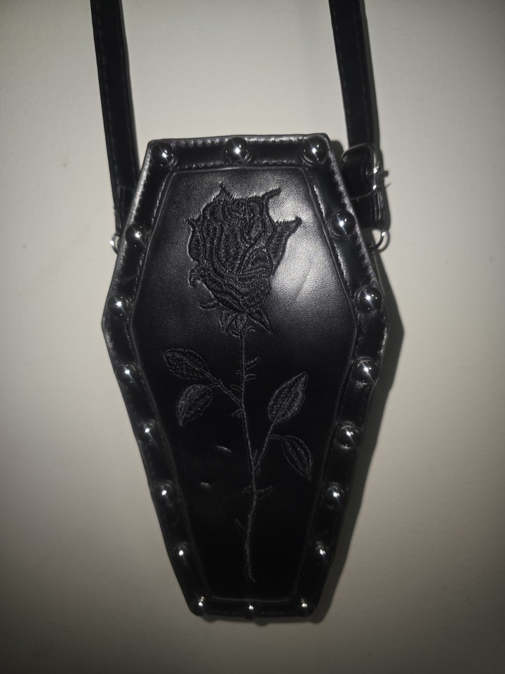 Gothic Coffin Crossbody Bag Black Rose Embroidered Studded Coffin ...