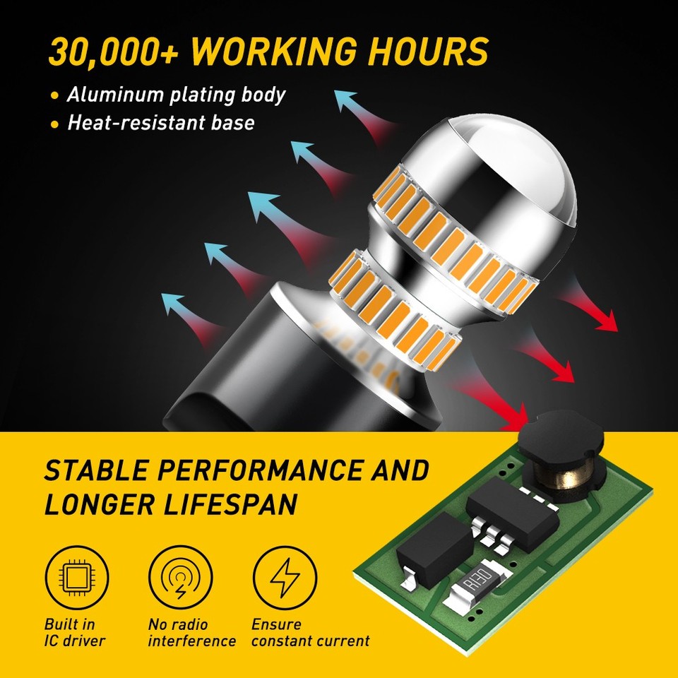 4pcs AUXITO 7443 LED Turn Signal Light 7440 7444NA Amber/Yellow Brake ...