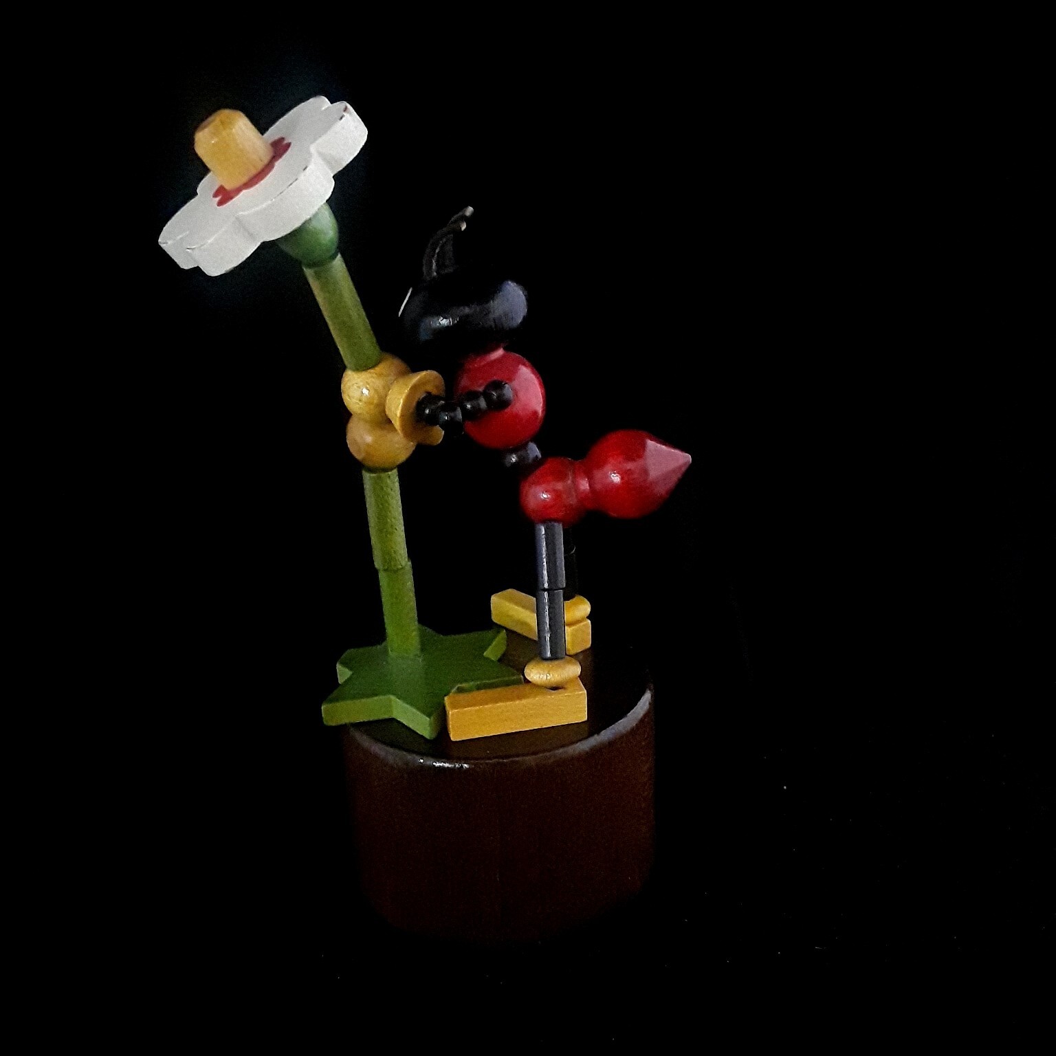 Ant and Flower Thumb Push Wood Puppet Vintage Collapsing Collapsible ...