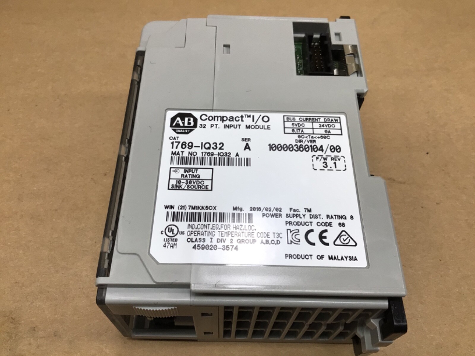 Allen Bradley 1769-IQ32 /A 32-P 24V DC Sink/Source Input Module ...