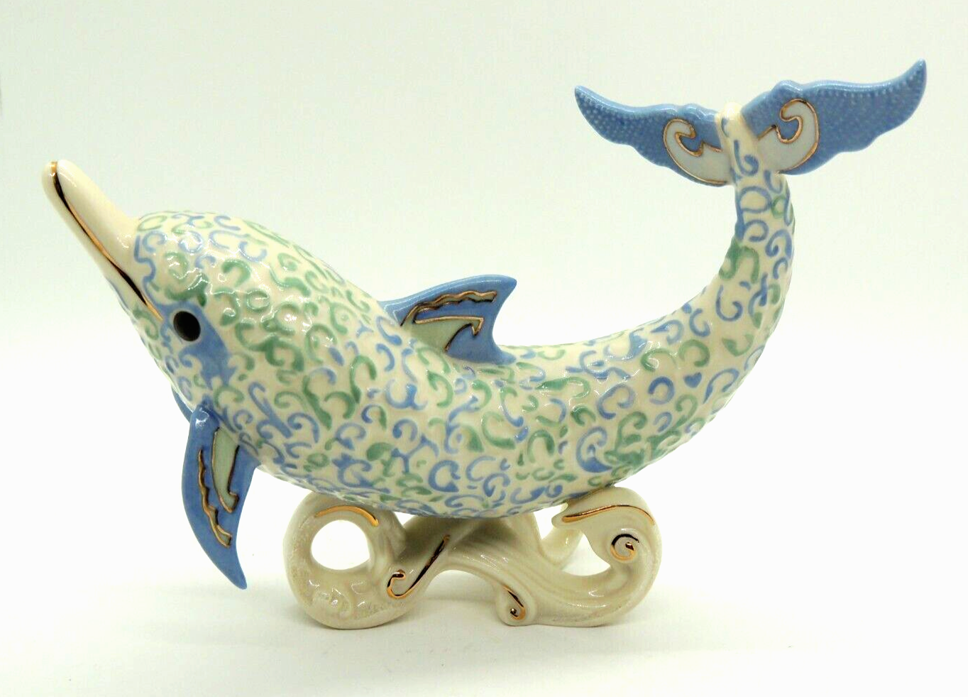 Lenox Deep Sea Dancer Dolphin Sculpture Blue Green Gold Accents Rare ...